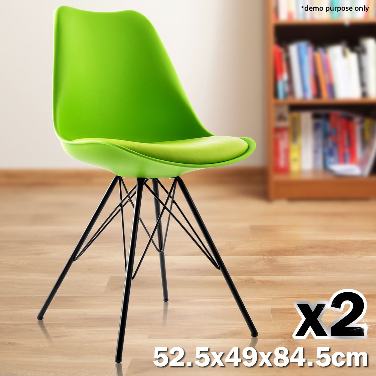Set of Plastic Eames Replica Chairs with Cushion Seat-Green