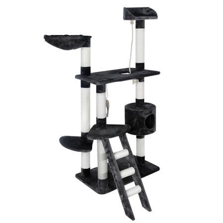 Multi Level Cat Scratching Poles Tree with Ladder - Grey