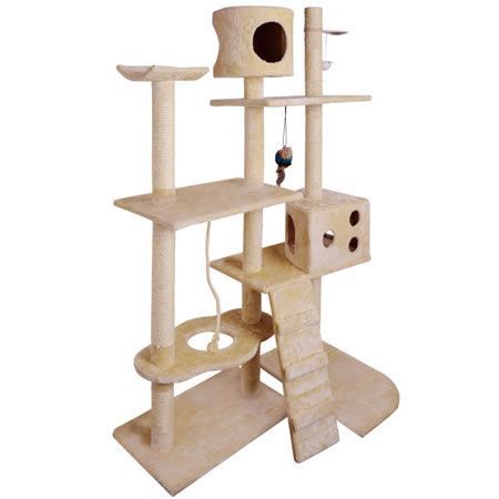 Multi Level Cat Scratching Poles Tree with Ladder - Beige